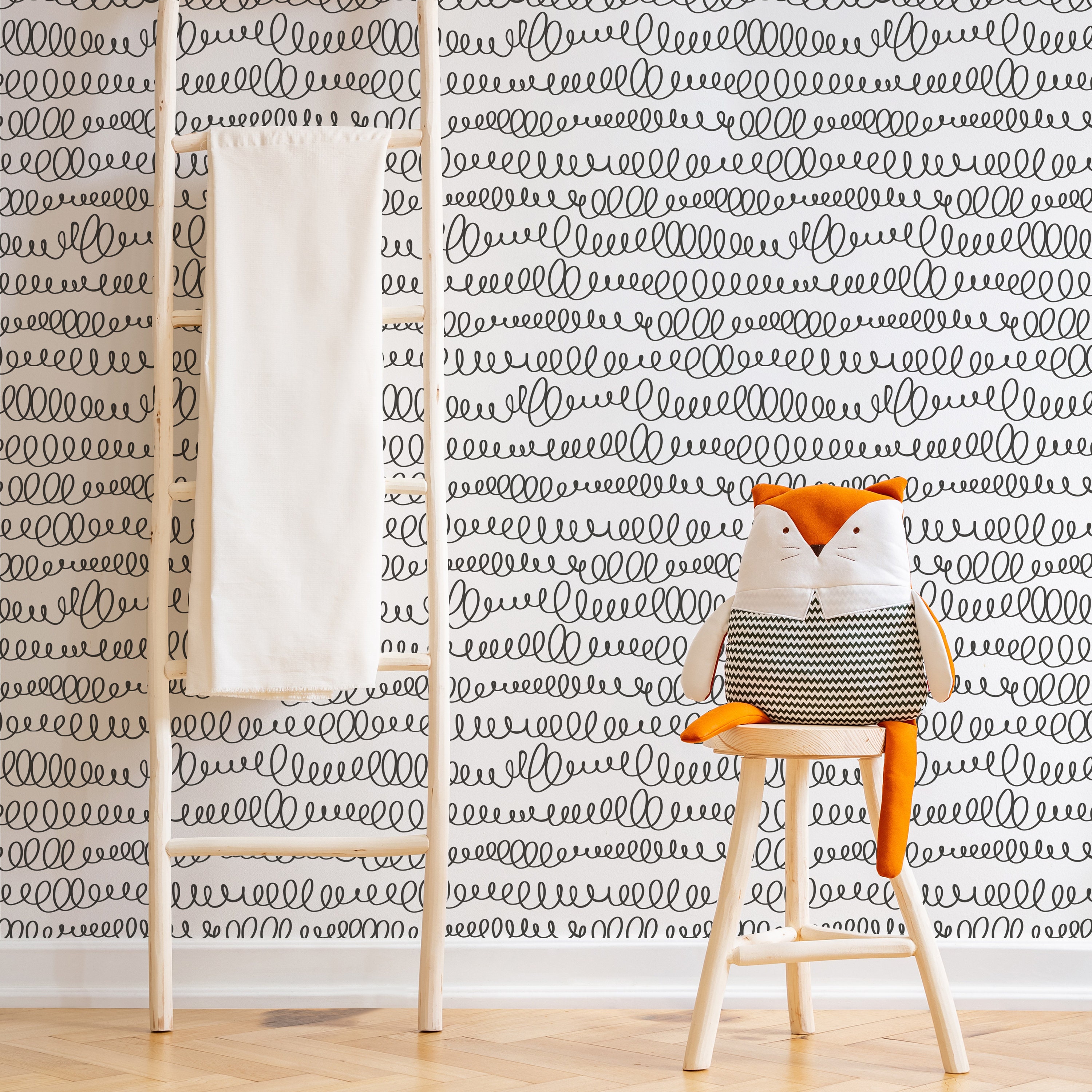 Whimsical Modern Doodle Wallpaper Custom Color Line Drawing - Etsy