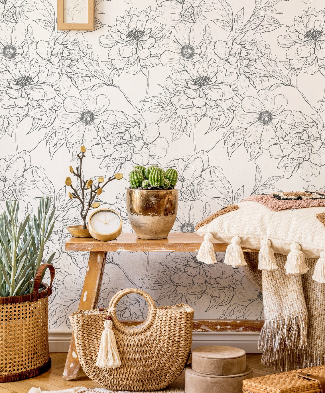 Flower Sketch Custom Color Wallpaper Line Drawing Flowers - Etsy