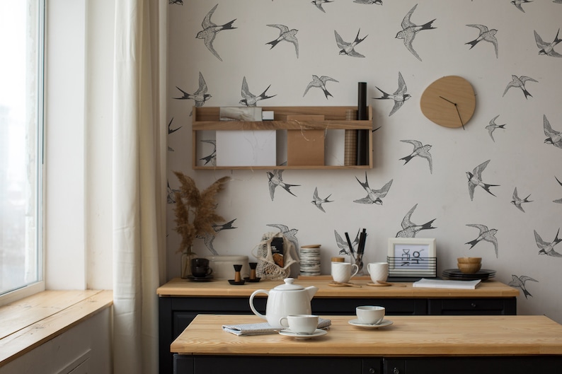 Flying Swallow Birds Wallpaper - Bird in Flight Peel and Stick ...