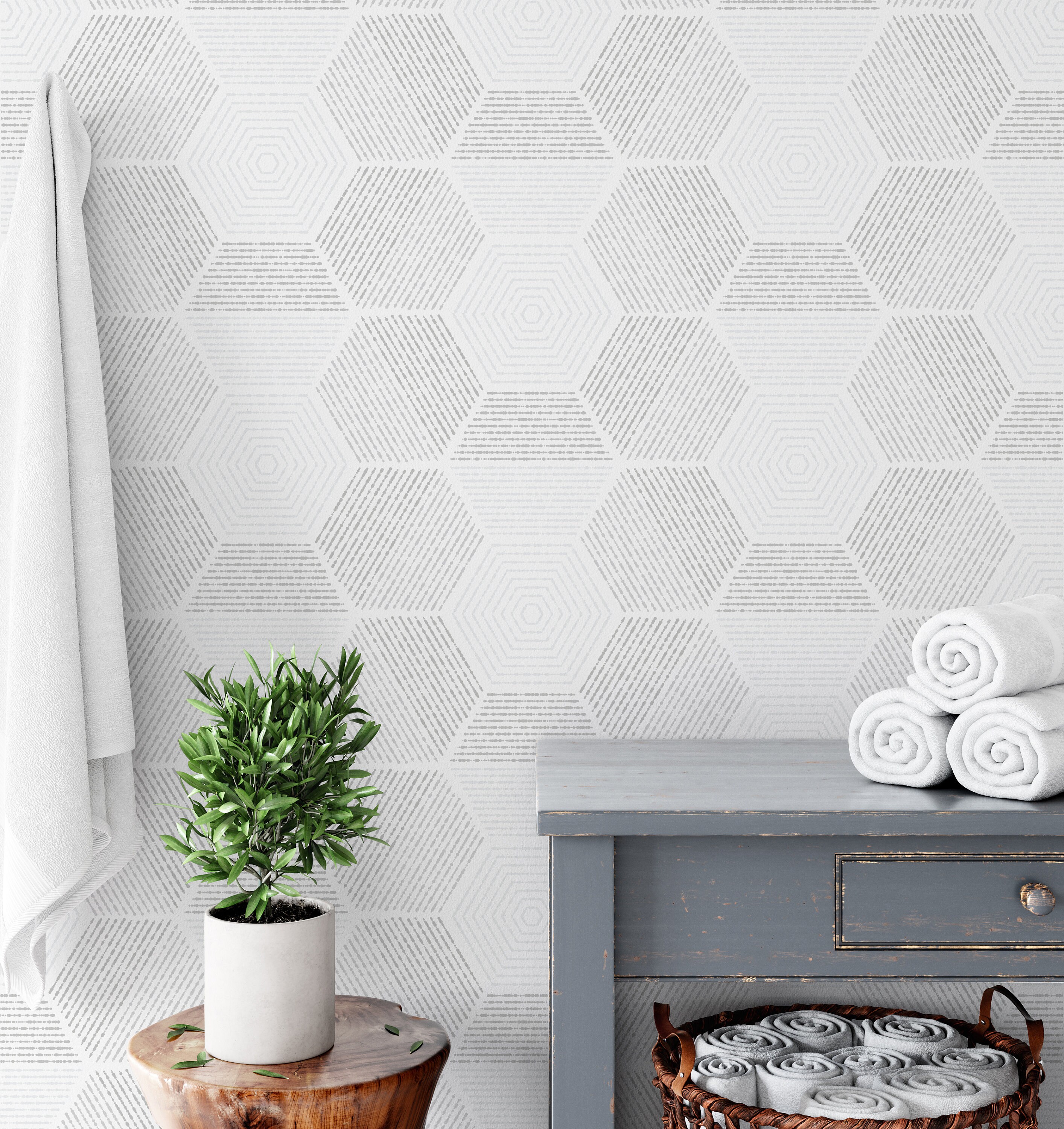 Hexagon Pattern Wallpaper Modern Geometric Hexagons Pattern - Etsy