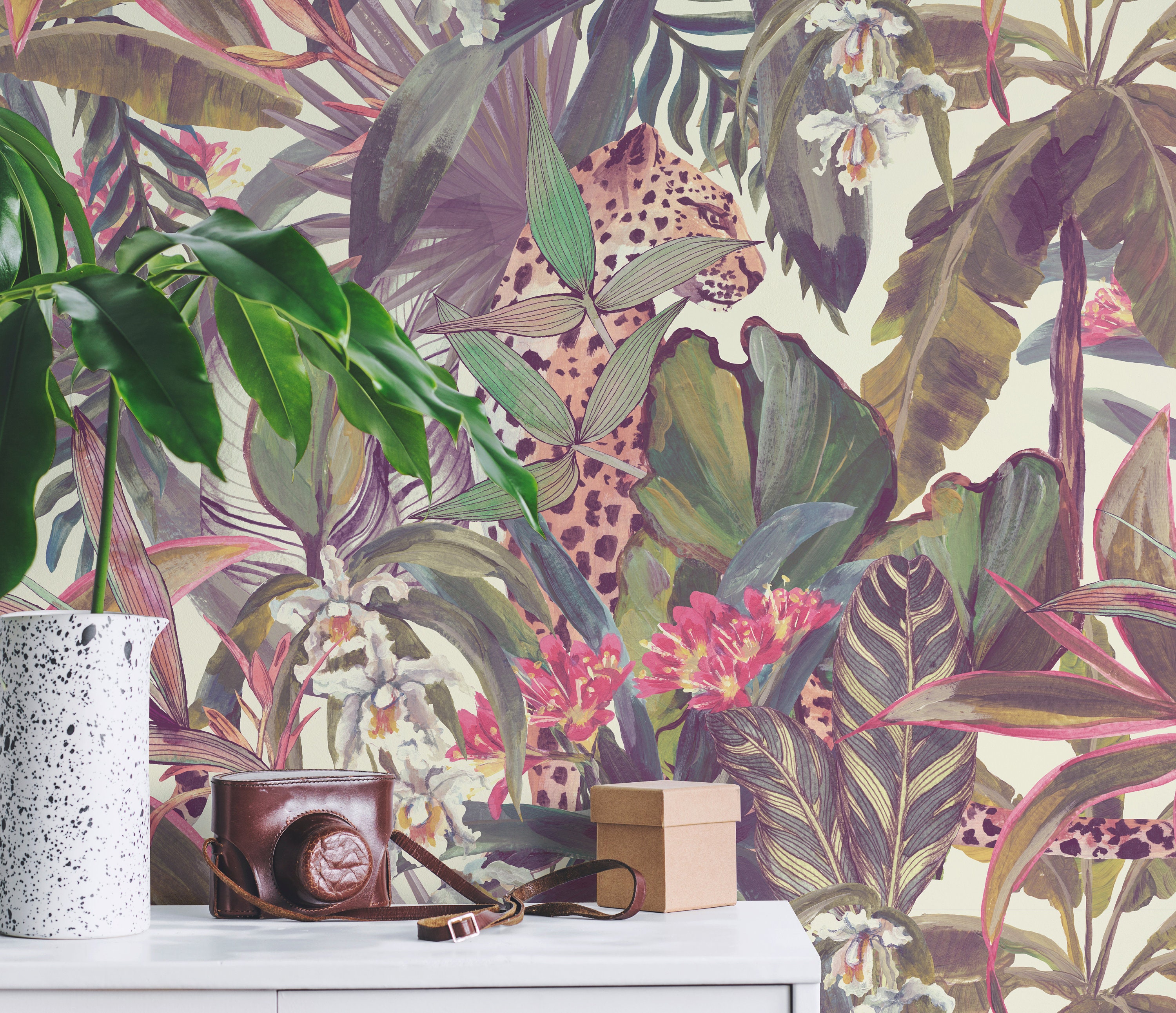 Modern Tropical Jungle Wallpaper Hand Painted Tropics and - Etsy
