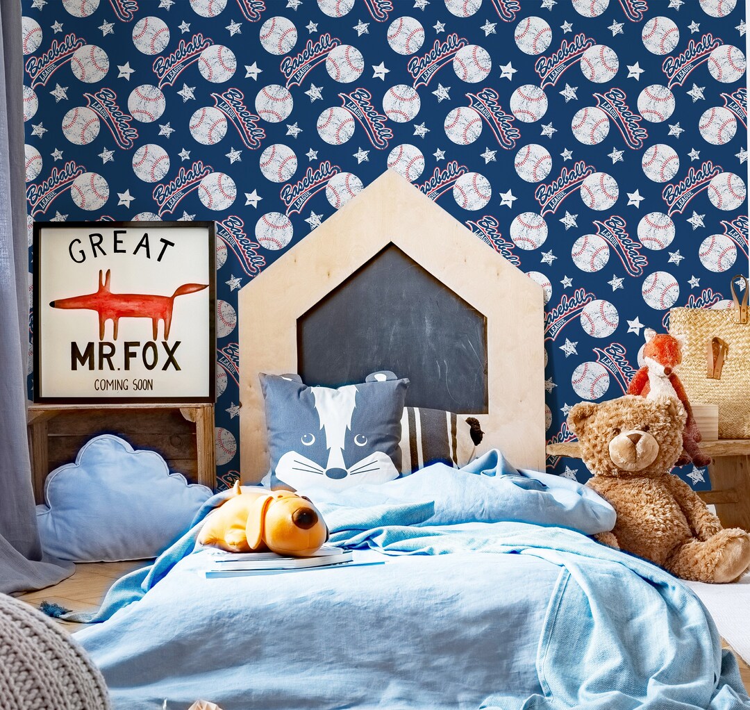 American Baseball and Stars Wallpaper - Baseball Theme Peel and Stick ...