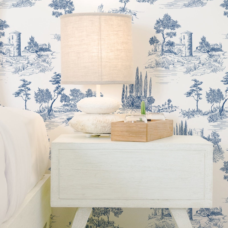 Blue Toile Wallpaper - Etsy