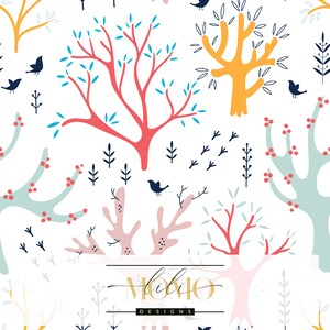 Colorful Trees and Birds Wallpaper - Colorful Forest and Birds Peel and ...