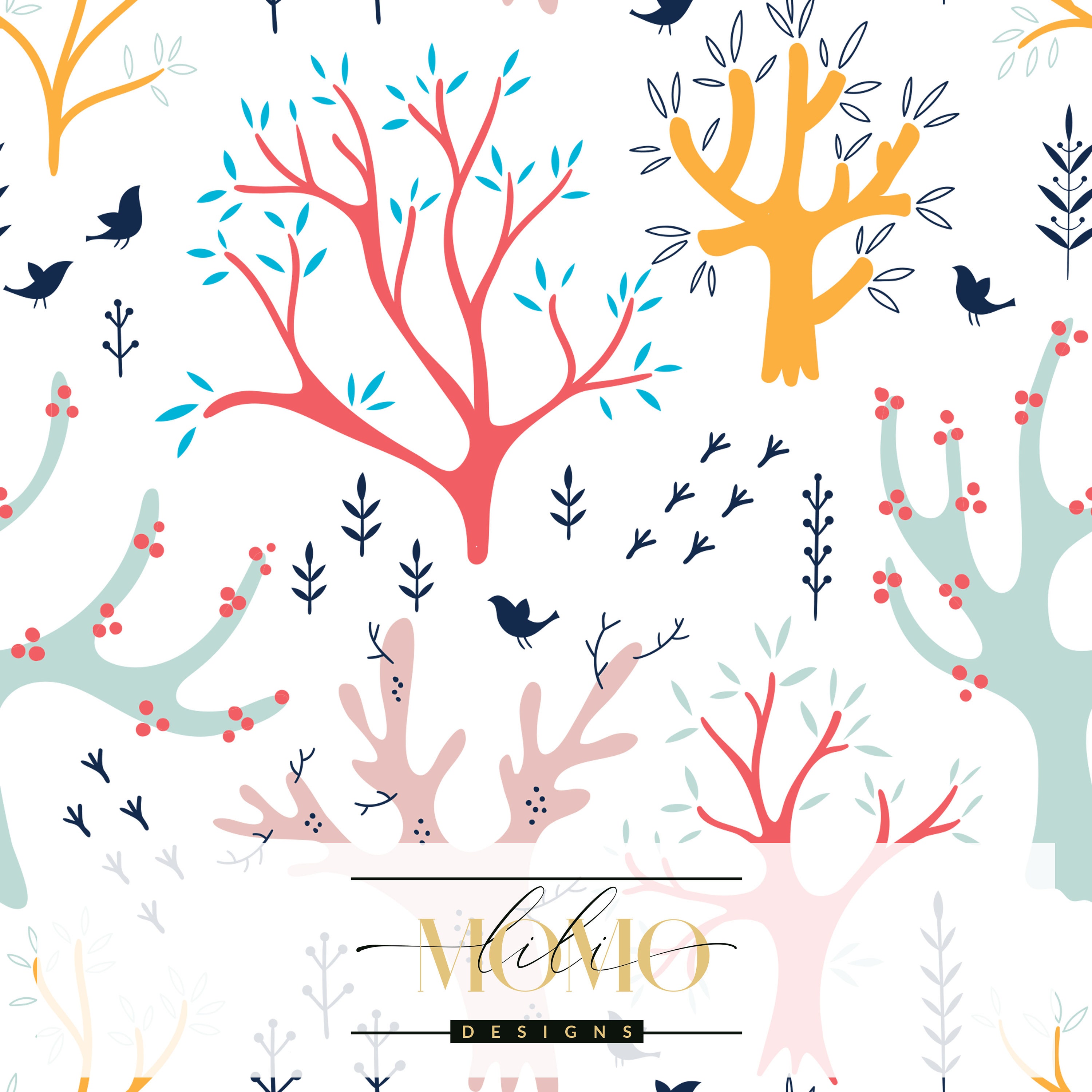 Colorful Trees and Birds Wallpaper Colorful Forest and Birds - Etsy