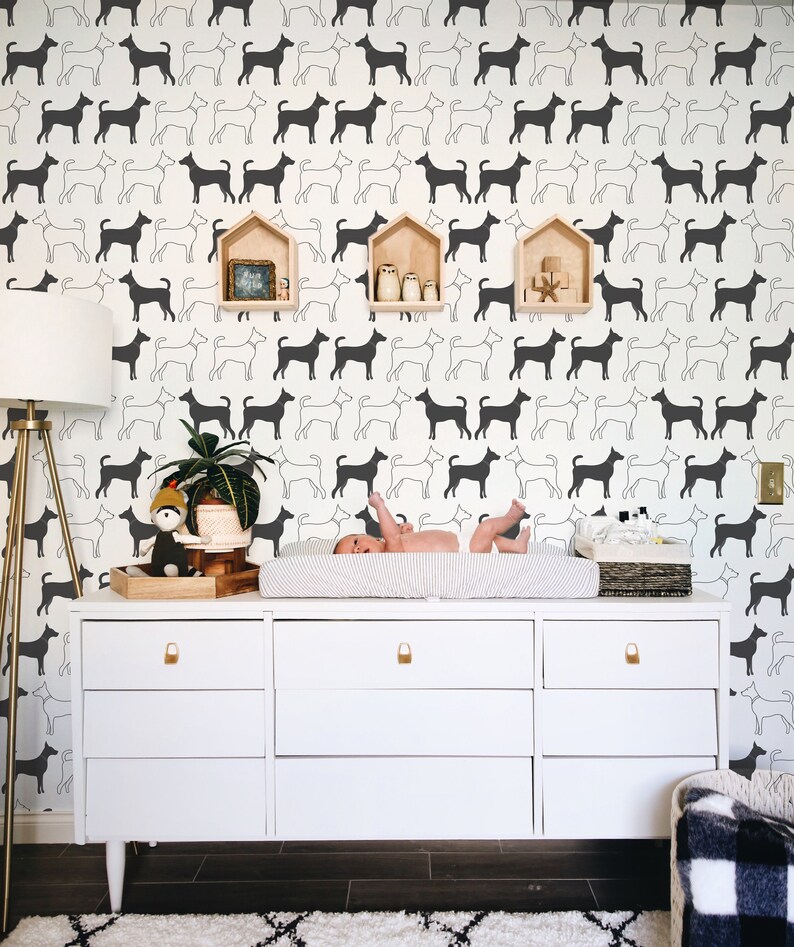 Modern Dog Wallpaper Dogs Sketch Custom Colors Peel and | Etsy