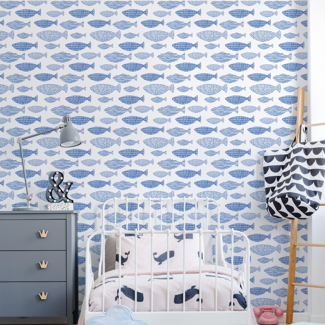 Watercolor Indigo Blue Fishes Wallpaper Indigo Blue Fishes - Etsy