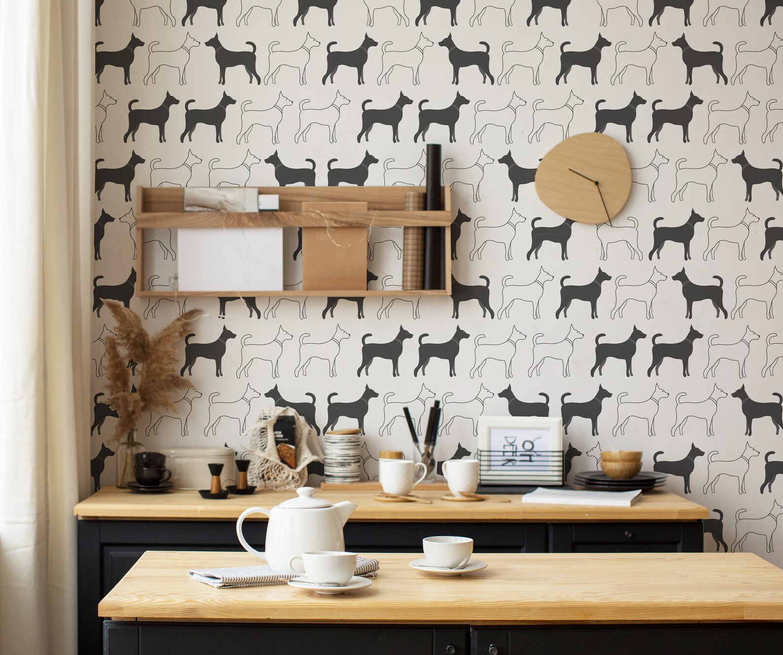 Modern Dog Wallpaper Dogs Sketch Custom Colors Peel and | Etsy