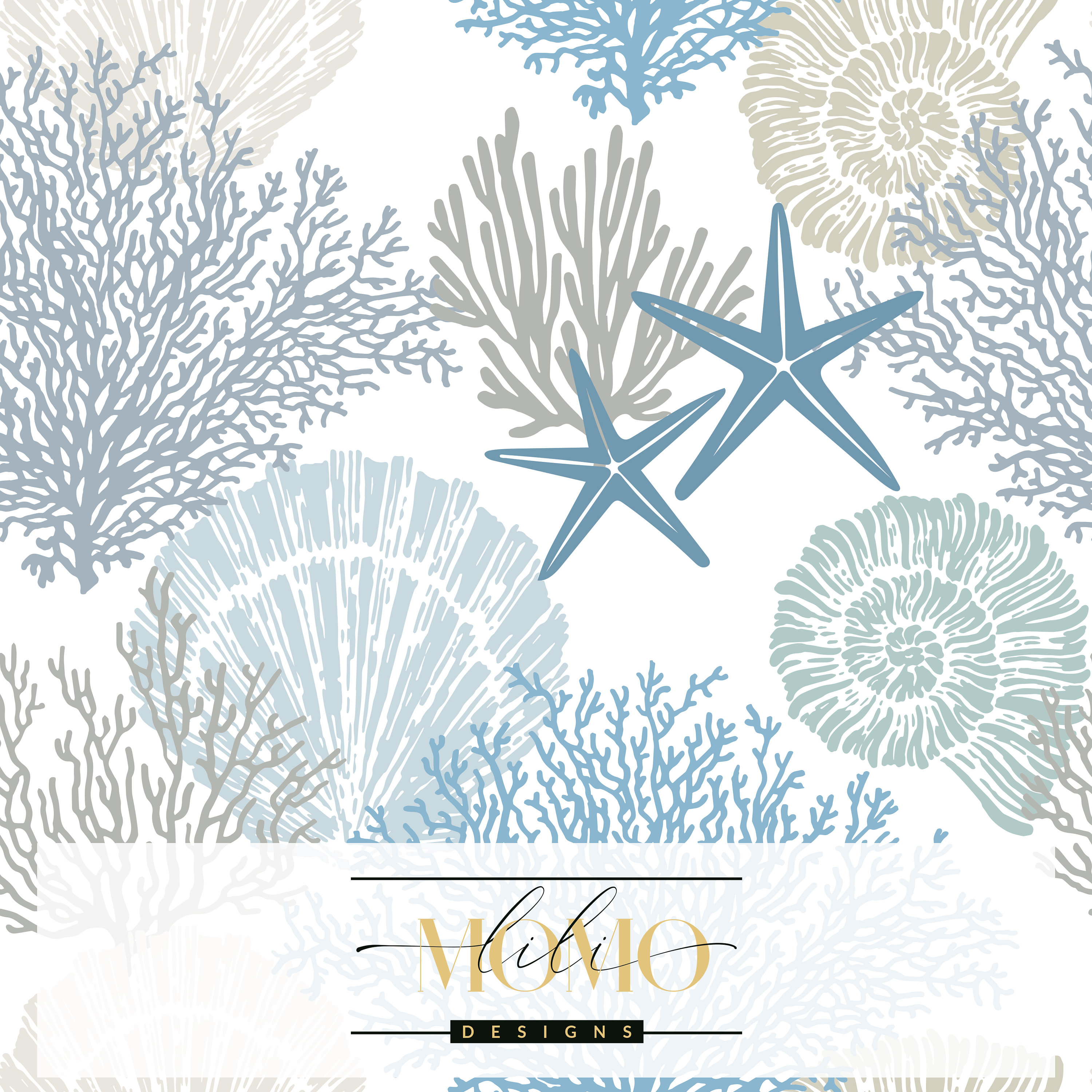Coral Seashells Starfish Custom Color Wallpaper Seashells - Etsy