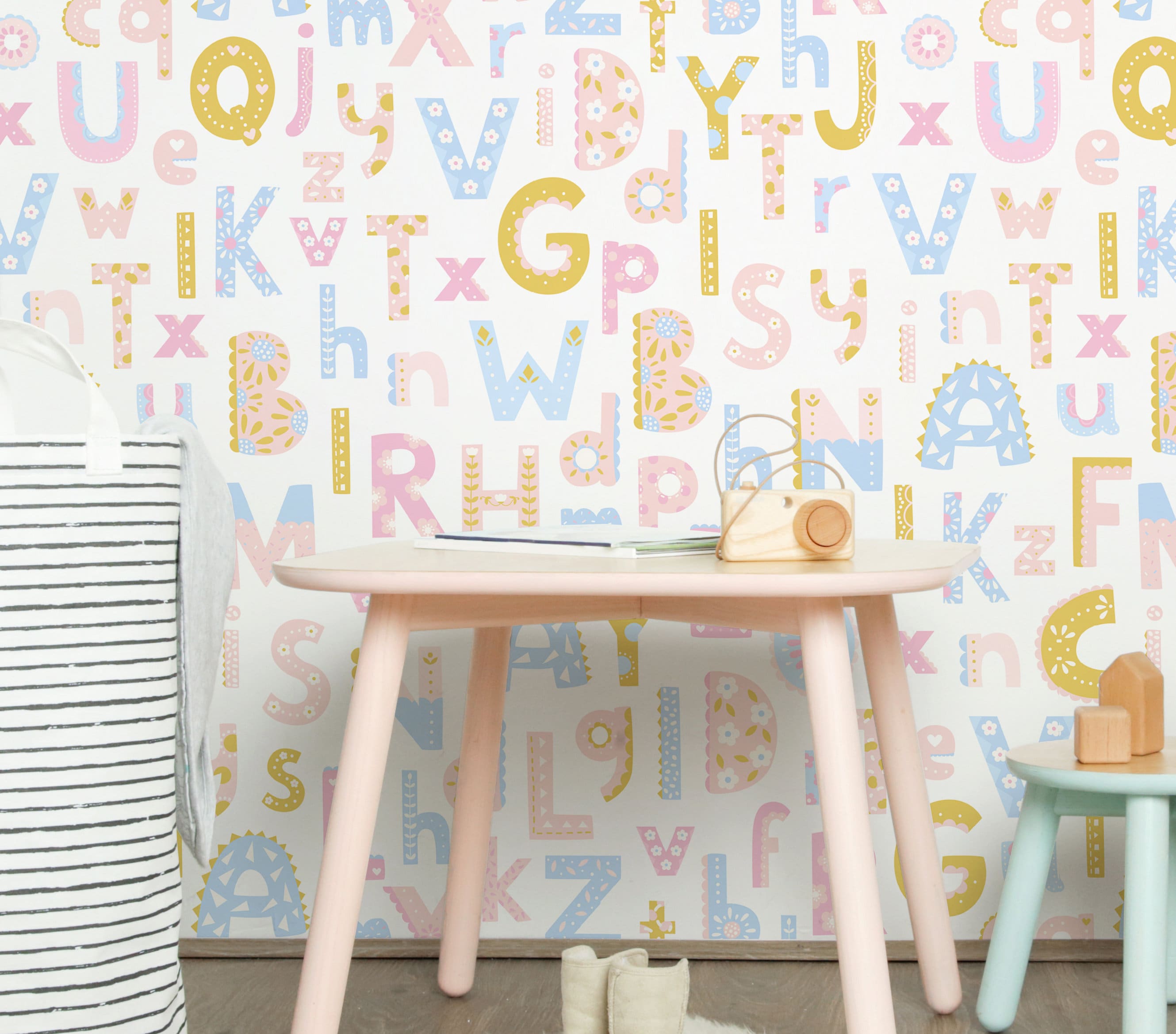 Colorful Alphabets Wallpaper - Unisex Pink and Blue Alphabet Peel and ...