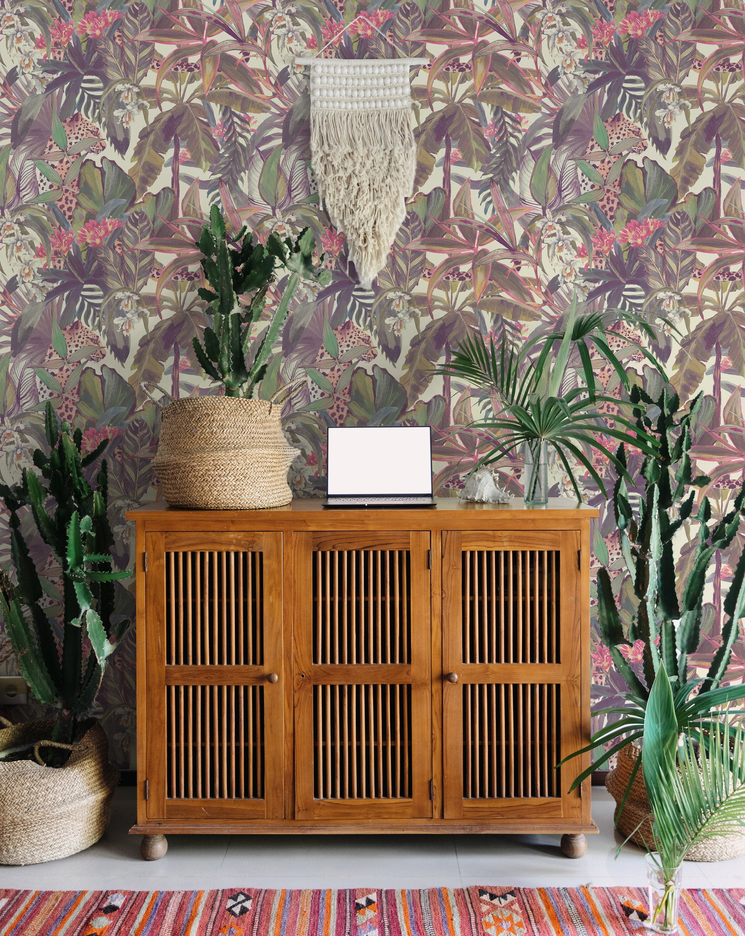 Modern Tropical Jungle Wallpaper - Hand Painted Tropics and Leopard ...