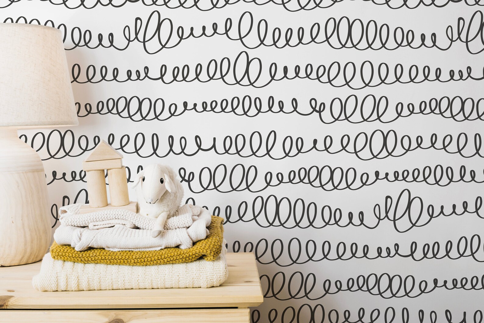 Whimsical Modern Doodle Wallpaper Custom Color Line Drawing - Etsy