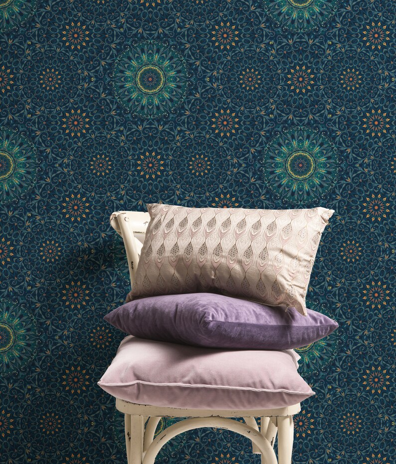 Traditional Arabic Geometric Wallpaper Dark Green Mosaic - Etsy