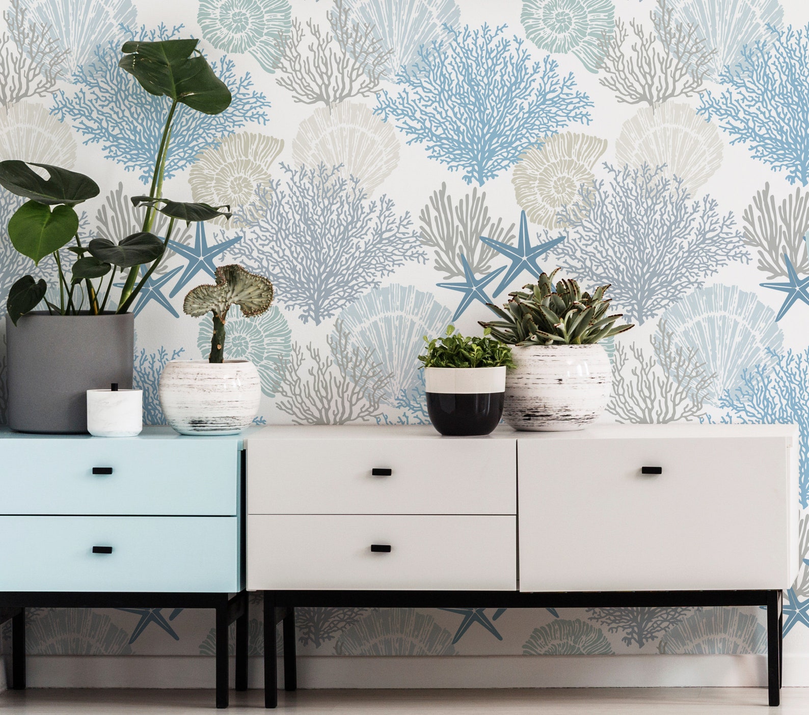 Coral Seashells Starfish Custom Color Wallpaper - Seashells Corals and ...