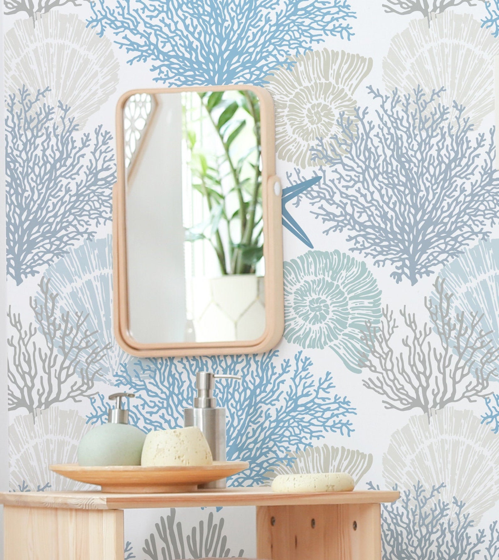 Coral Seashells Starfish Custom Color Wallpaper - Seashells Corals and ...