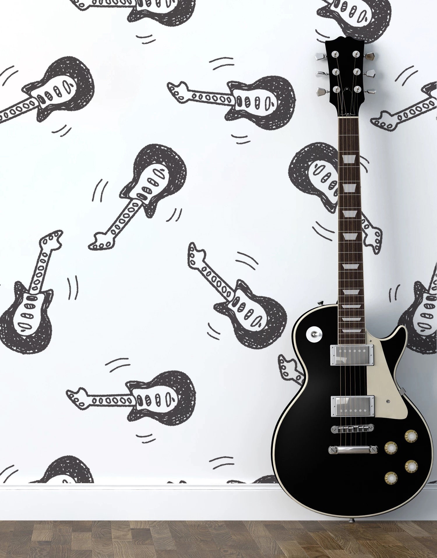 Musical Instrument Wallpaper Rock and Roll Guitar Peel and - Etsy