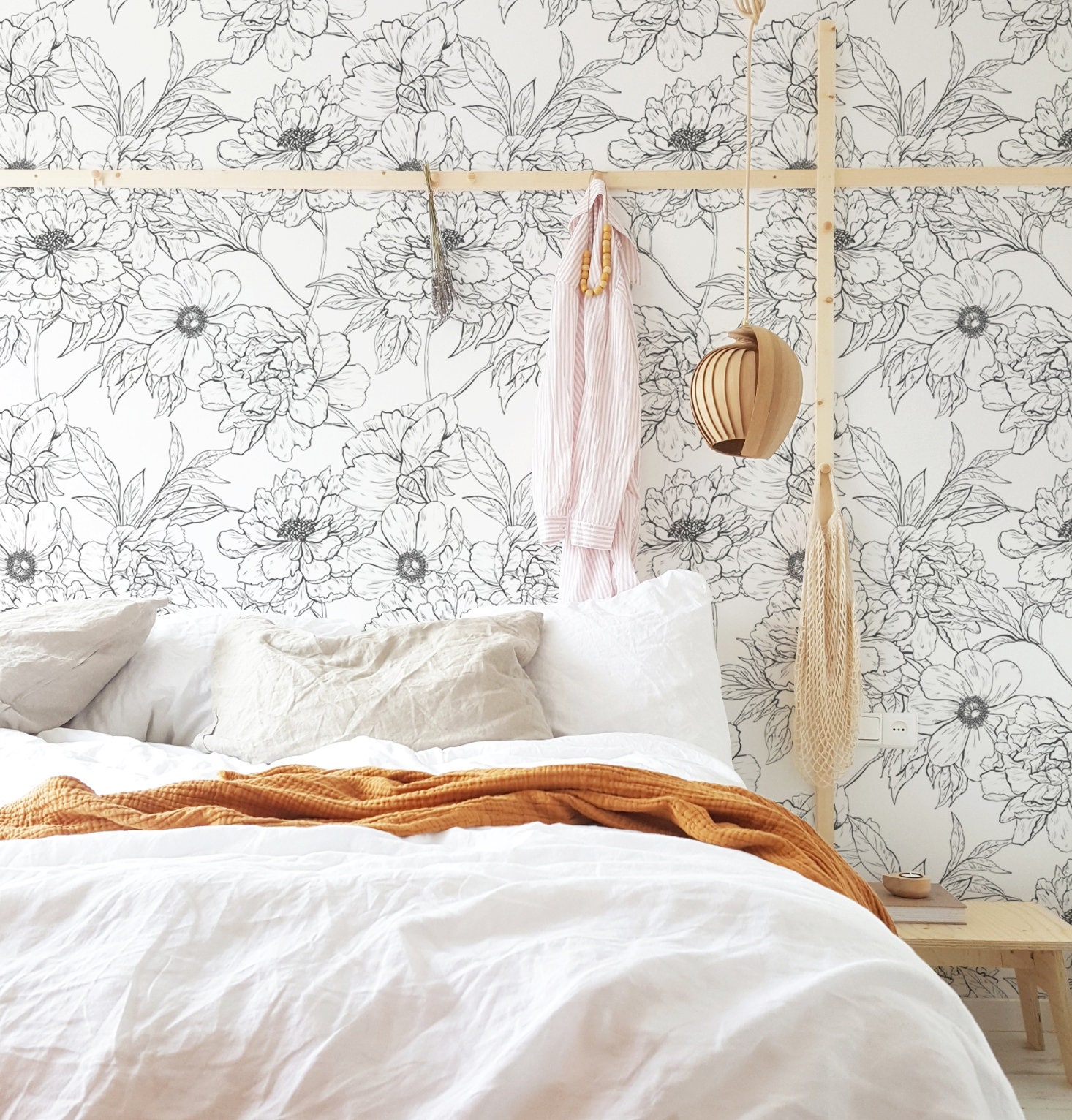 Flower Sketch Custom Color Wallpaper Line Drawing Flowers - Etsy