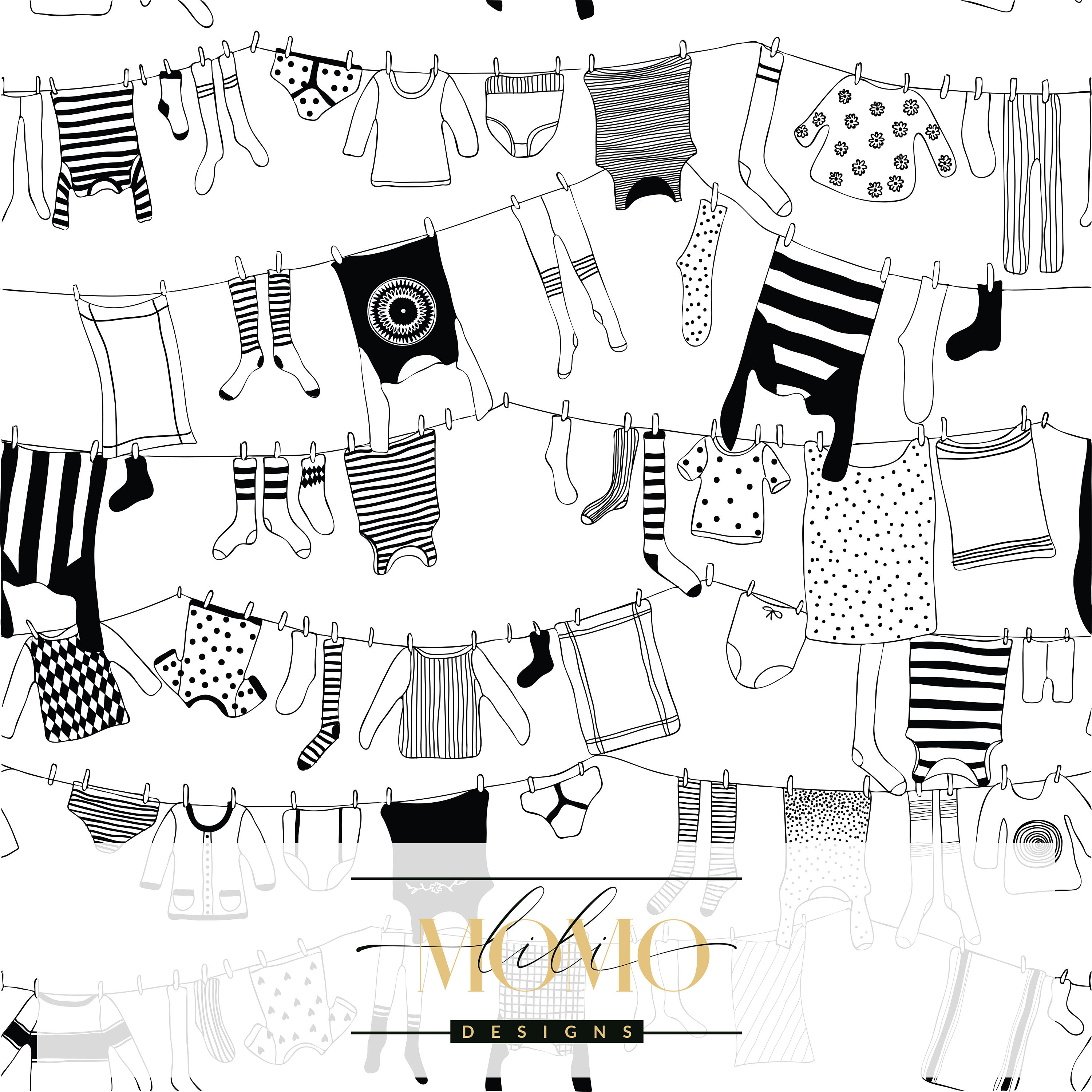 Laundry Room Wallpaper Clothes on Washing Line Peel and - Etsy