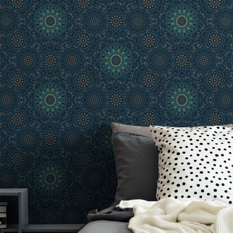 Traditional Arabic Geometric Wallpaper Dark Green Mosaic - Etsy