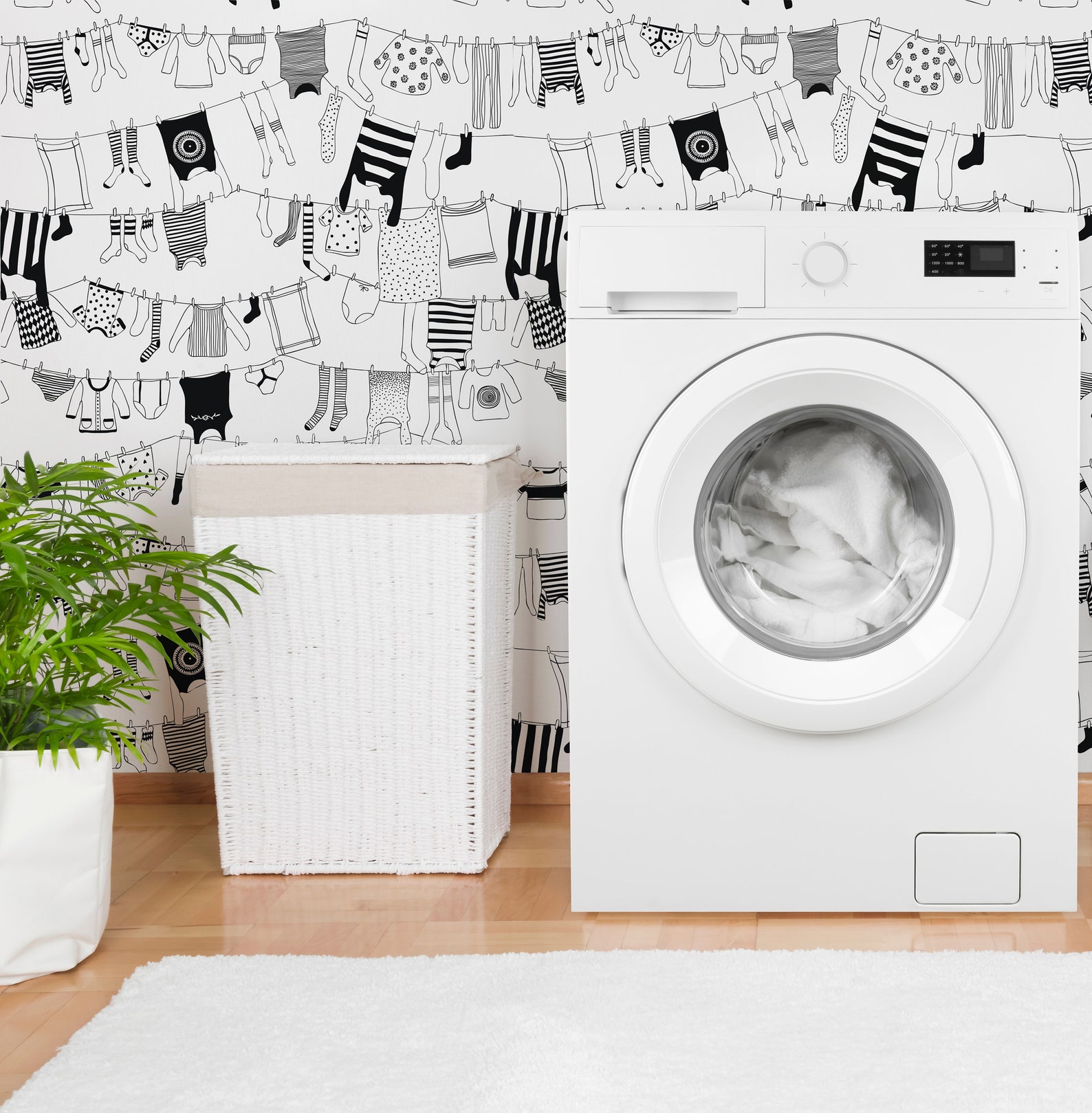 Laundry Room Wallpaper Clothes on Washing Line Peel and | Etsy Canada