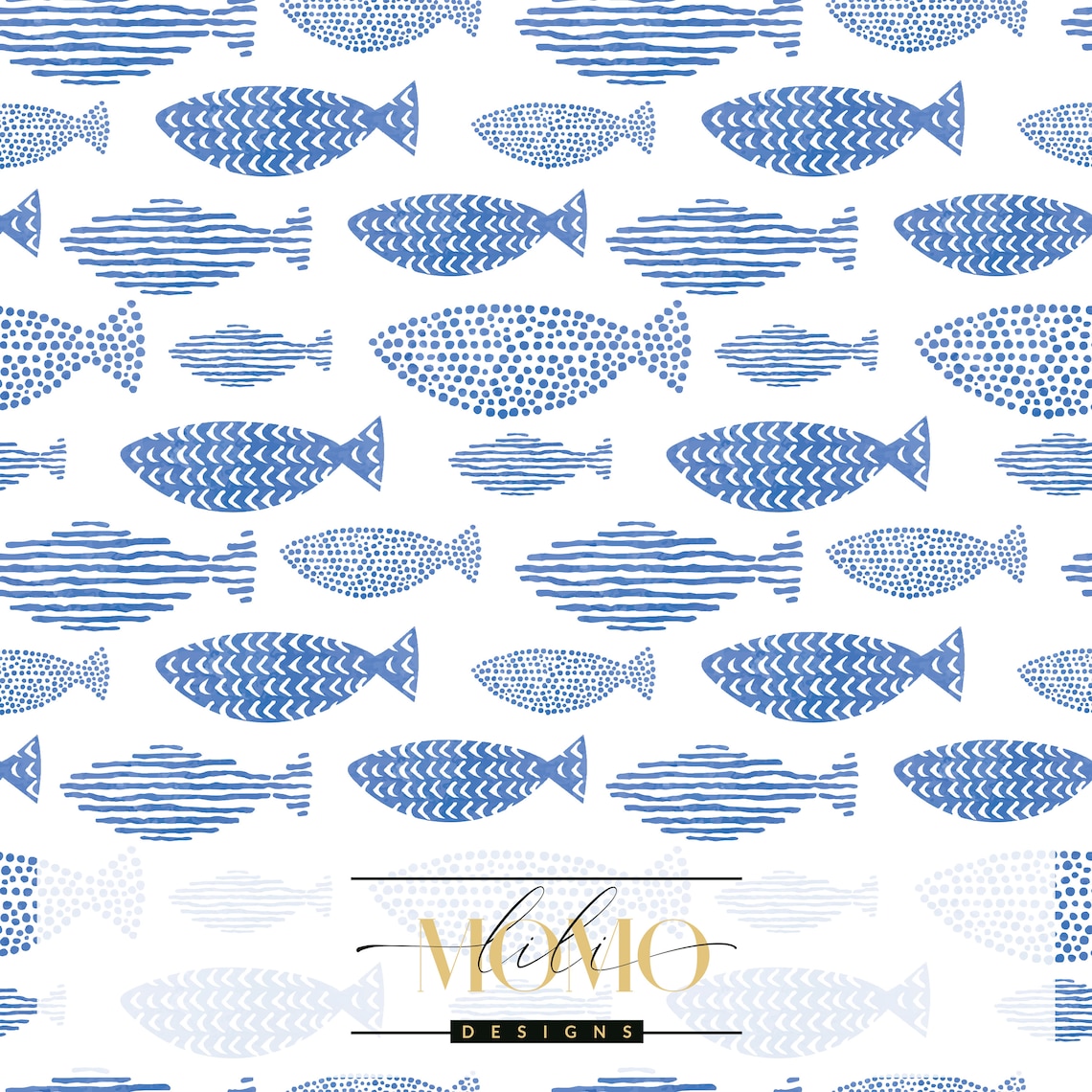 Watercolor Indigo Blue Fishes Wallpaper Indigo Blue Fishes - Etsy