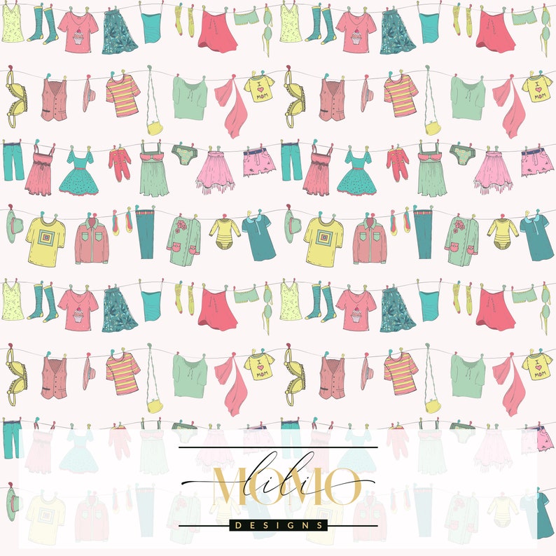 Laundry Room Wallpaper - Clothes on Washing Line Peel and Stick ...