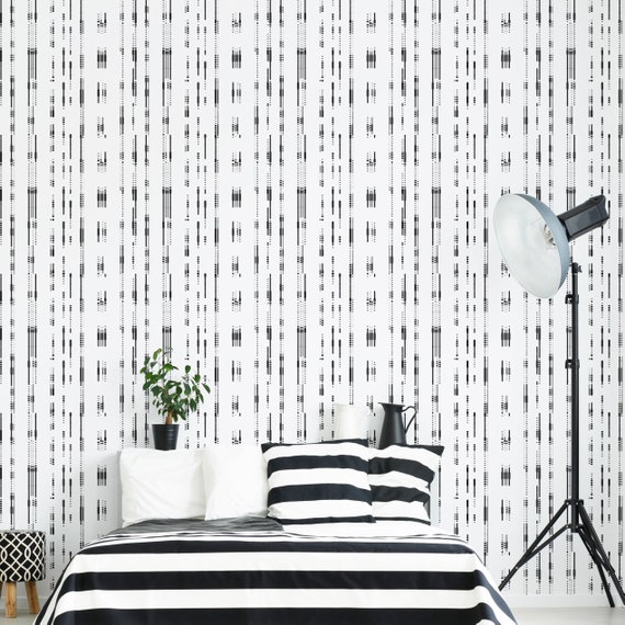 Morse Code Wallpaper Geometric Black and White Lines Peel - Etsy