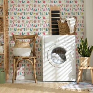 Laundry Room Wallpaper - Clothes on Washing Line Peel and Stick ...