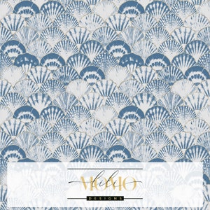 Scallop Shell Pattern Wallpaper - Blue White Gold Sea Shell Peel and ...