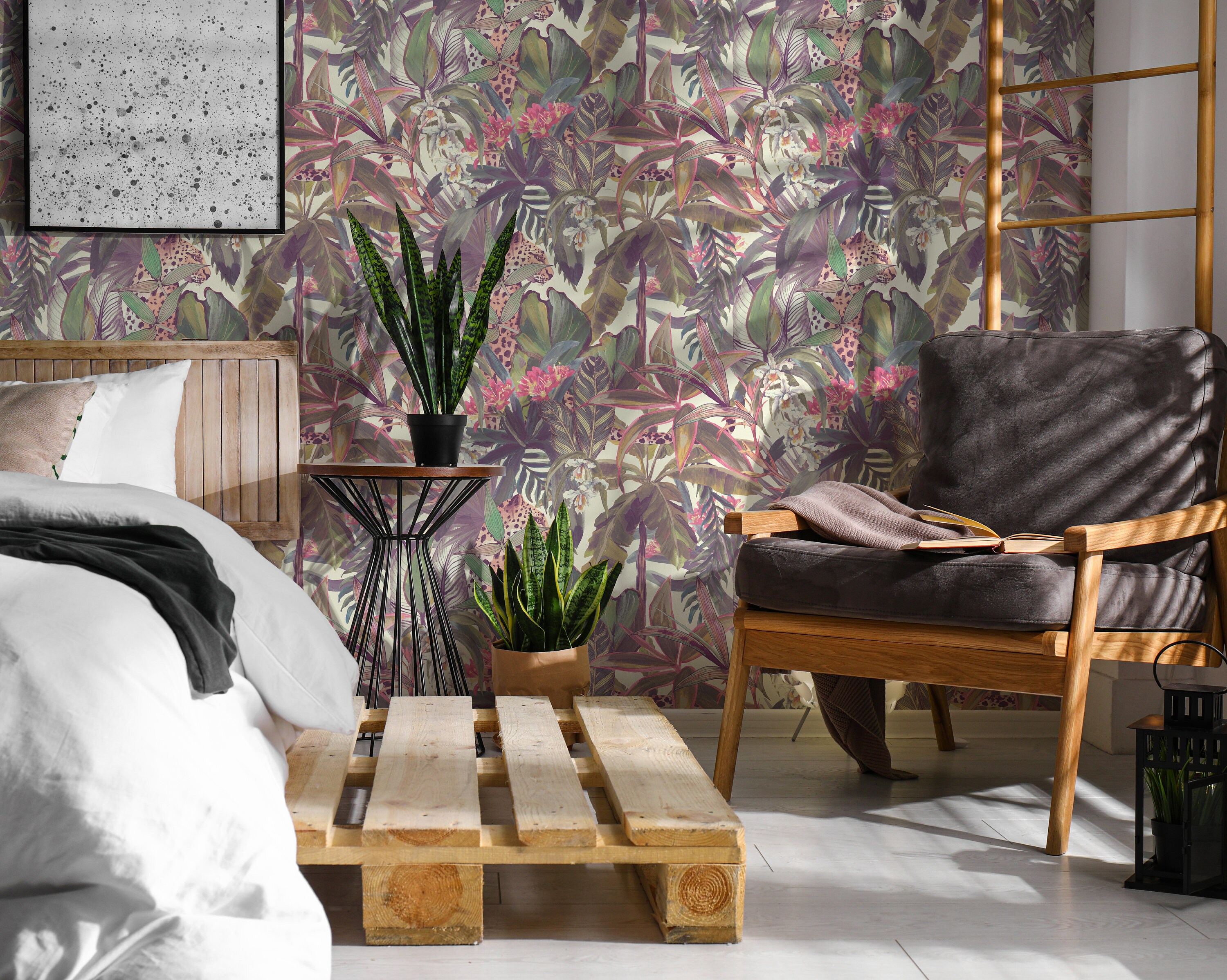 Modern Tropical Jungle Wallpaper - Hand Painted Tropics and Leopard ...
