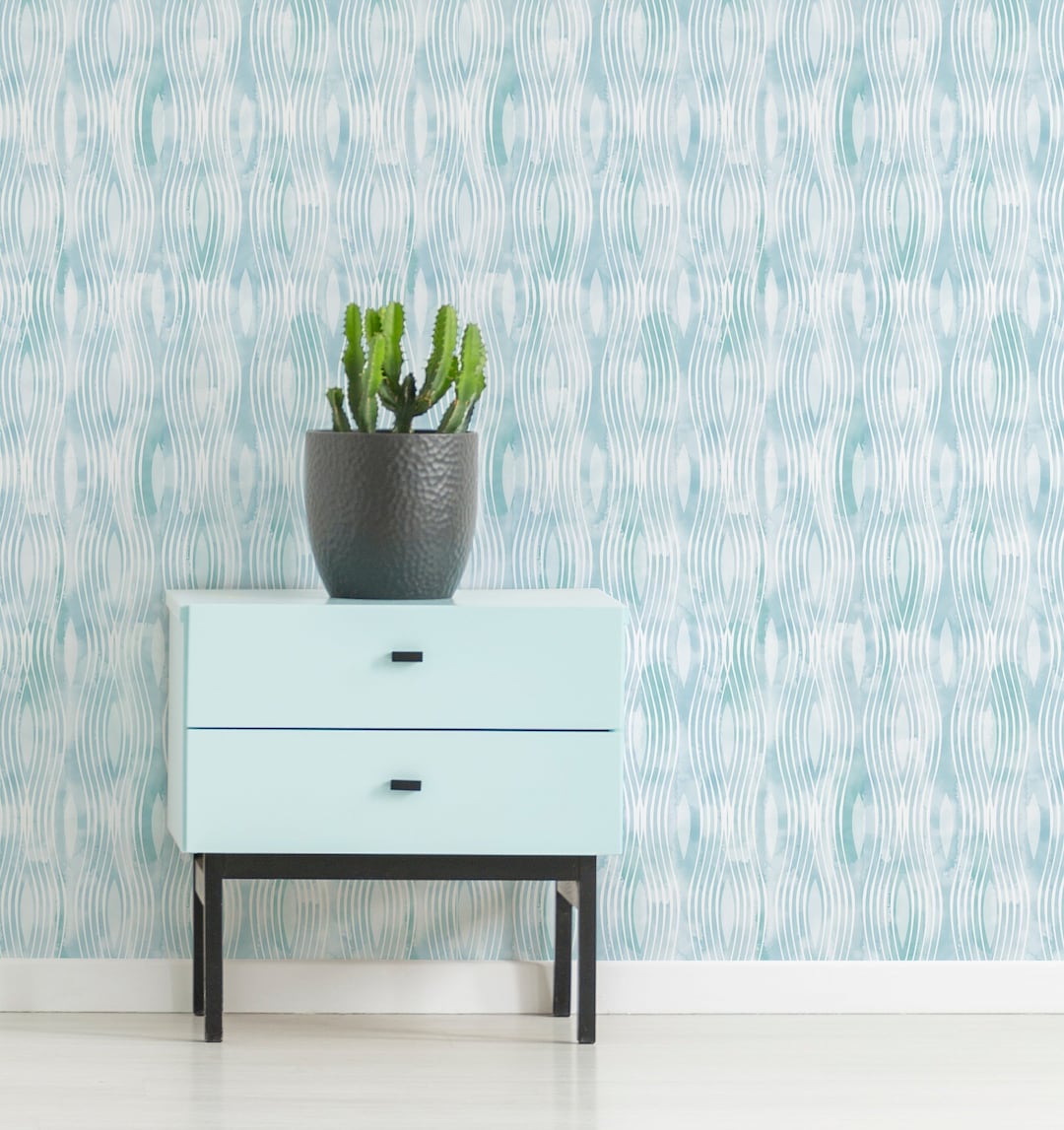 Watercolor Blue Wave Wallpaper - Coastal Wave Theme Peel and Stick ...