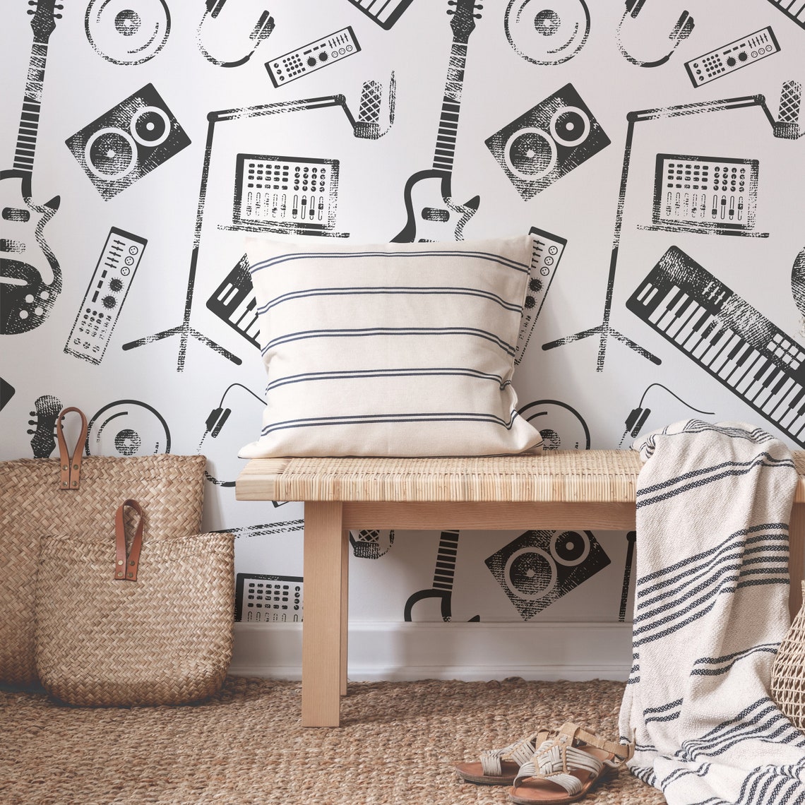 Musical Instruments Wallpaper - Hand Drawn Music Instruments Peel and ...