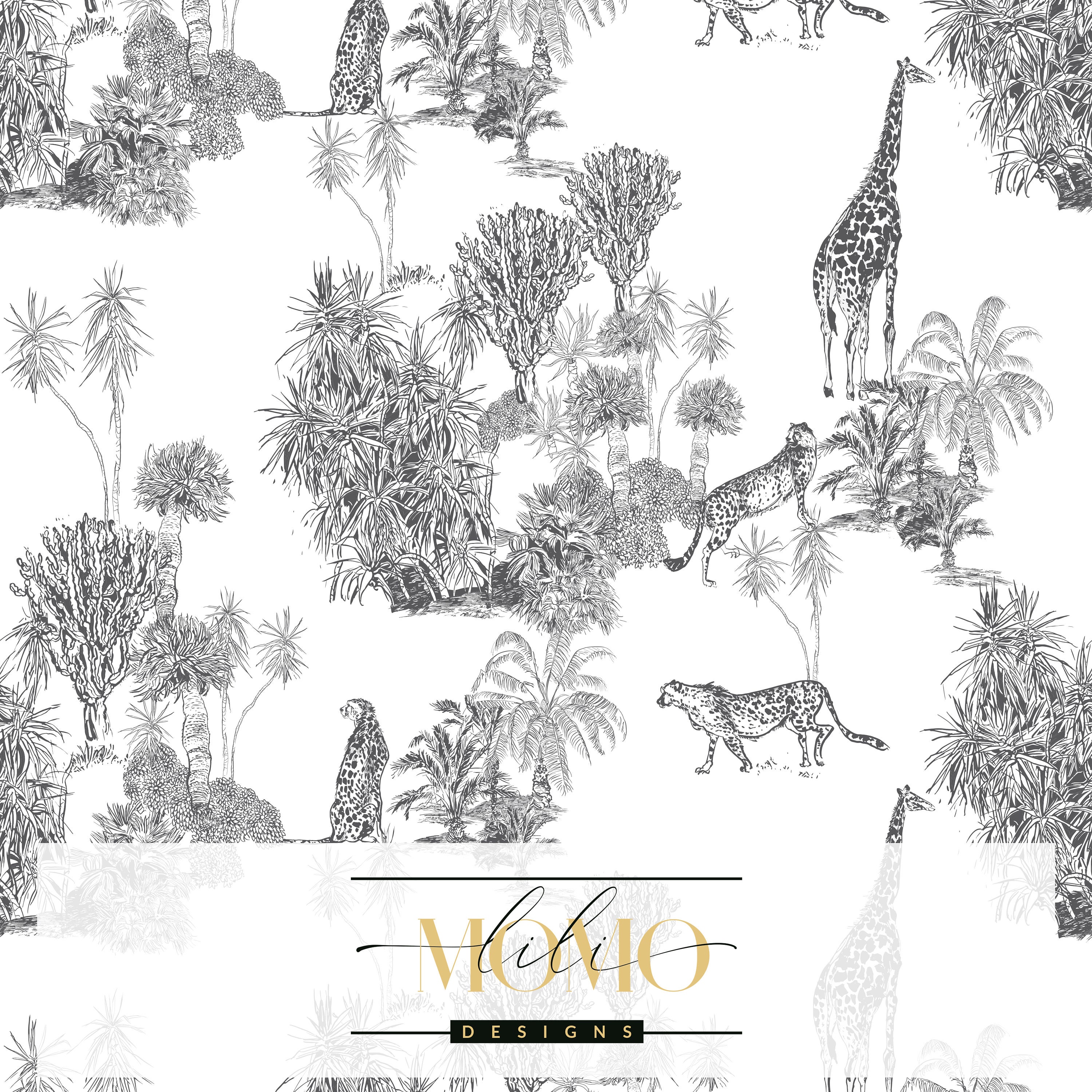 Safari and Jungle Wallpaper - Hand Drawn Safari Giraffe and Cheetahs ...