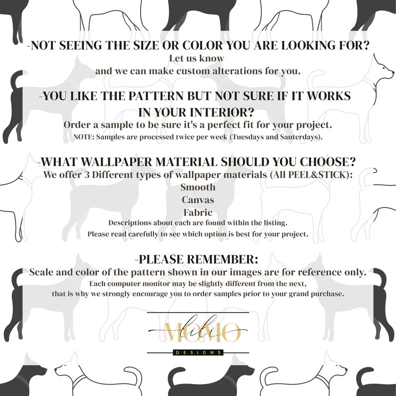 Modern Dog Wallpaper Dogs Sketch Custom Colors Peel and | Etsy