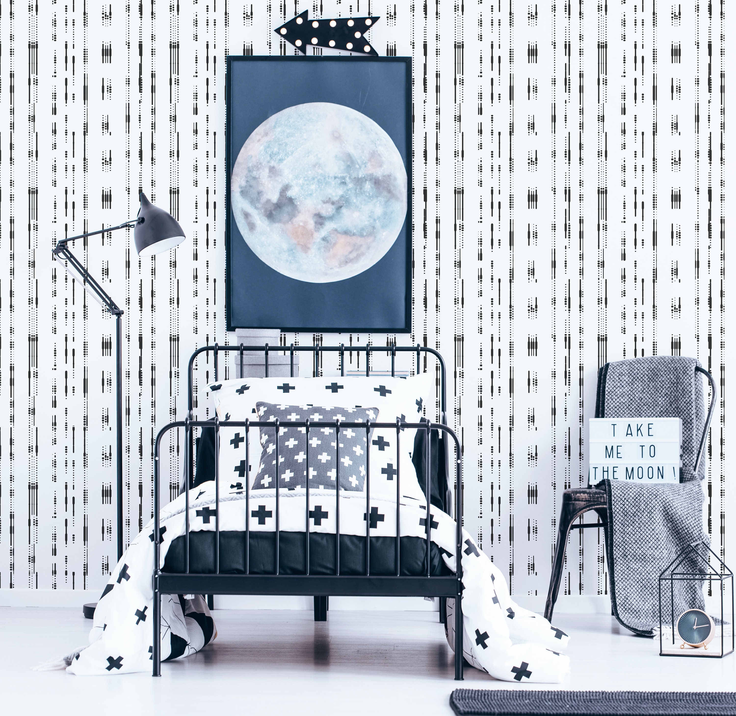 Morse Code Wallpaper Geometric Black and White Lines Peel - Etsy