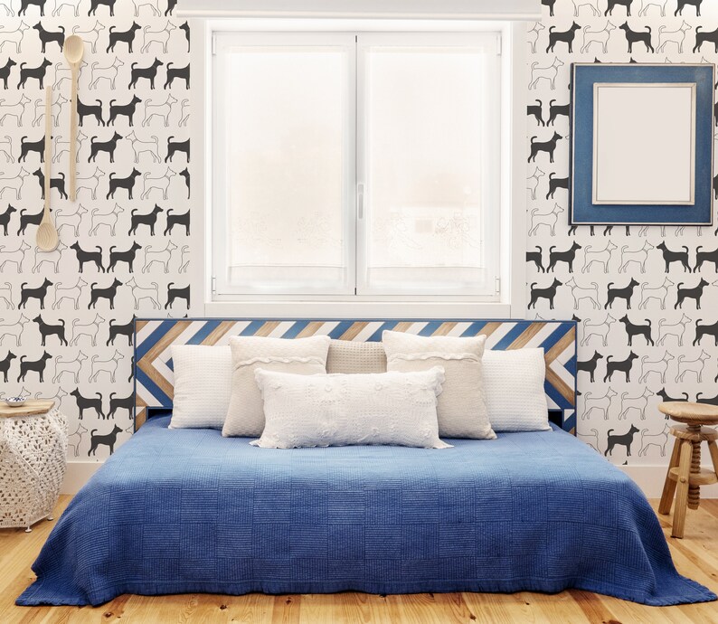 Modern Dog Wallpaper Dogs Sketch Custom Colors Peel and | Etsy