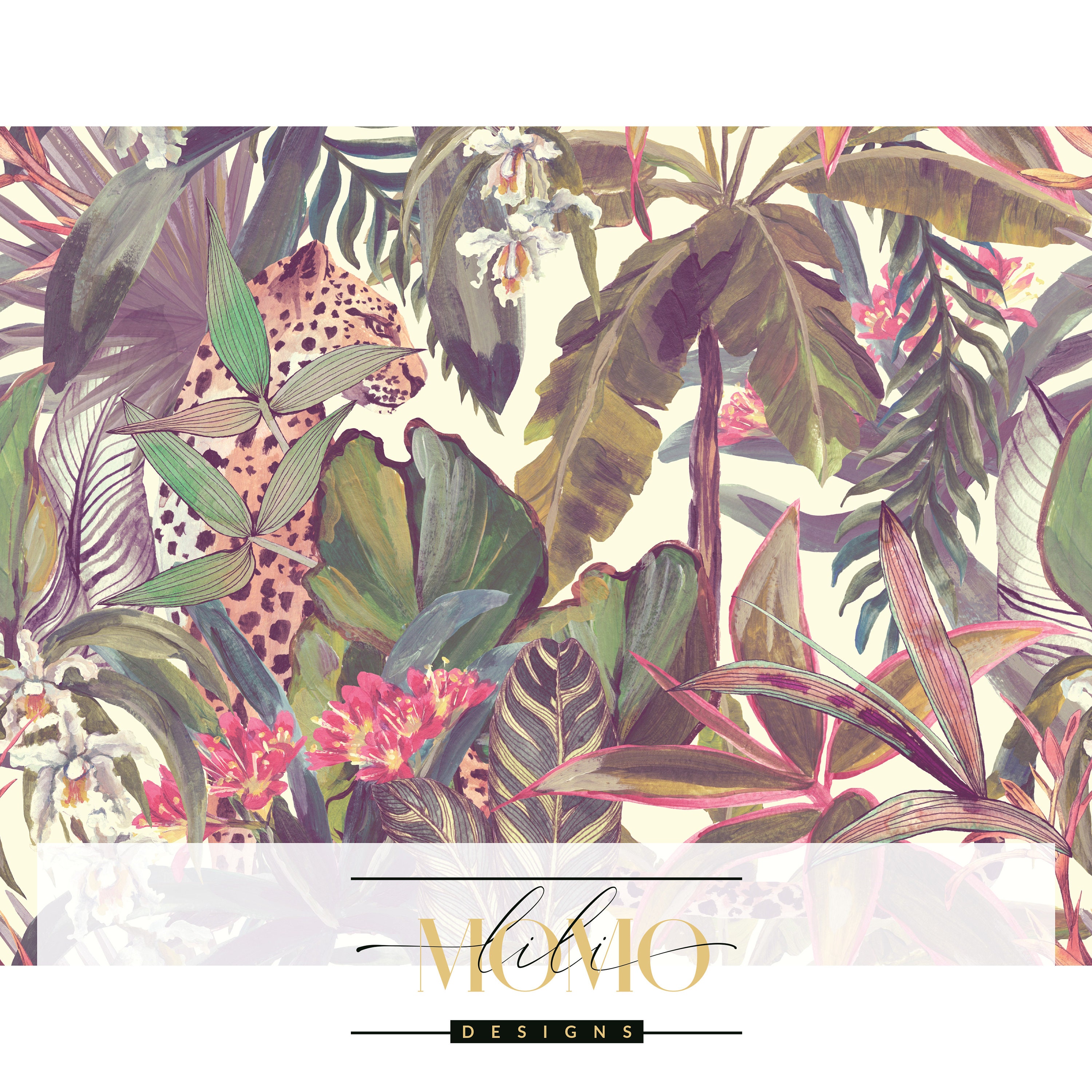 Modern Tropical Jungle Wallpaper - Hand Painted Tropics and Leopard ...