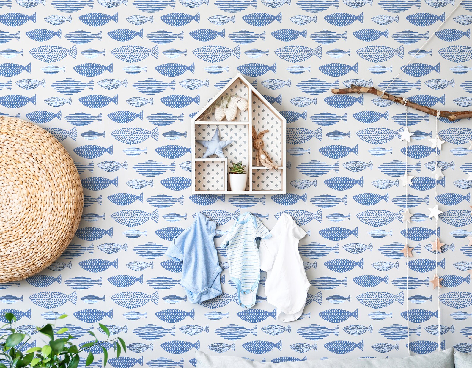Custom Color Blue Fish Wallpaper - Under the Sea Peel and Stick ...