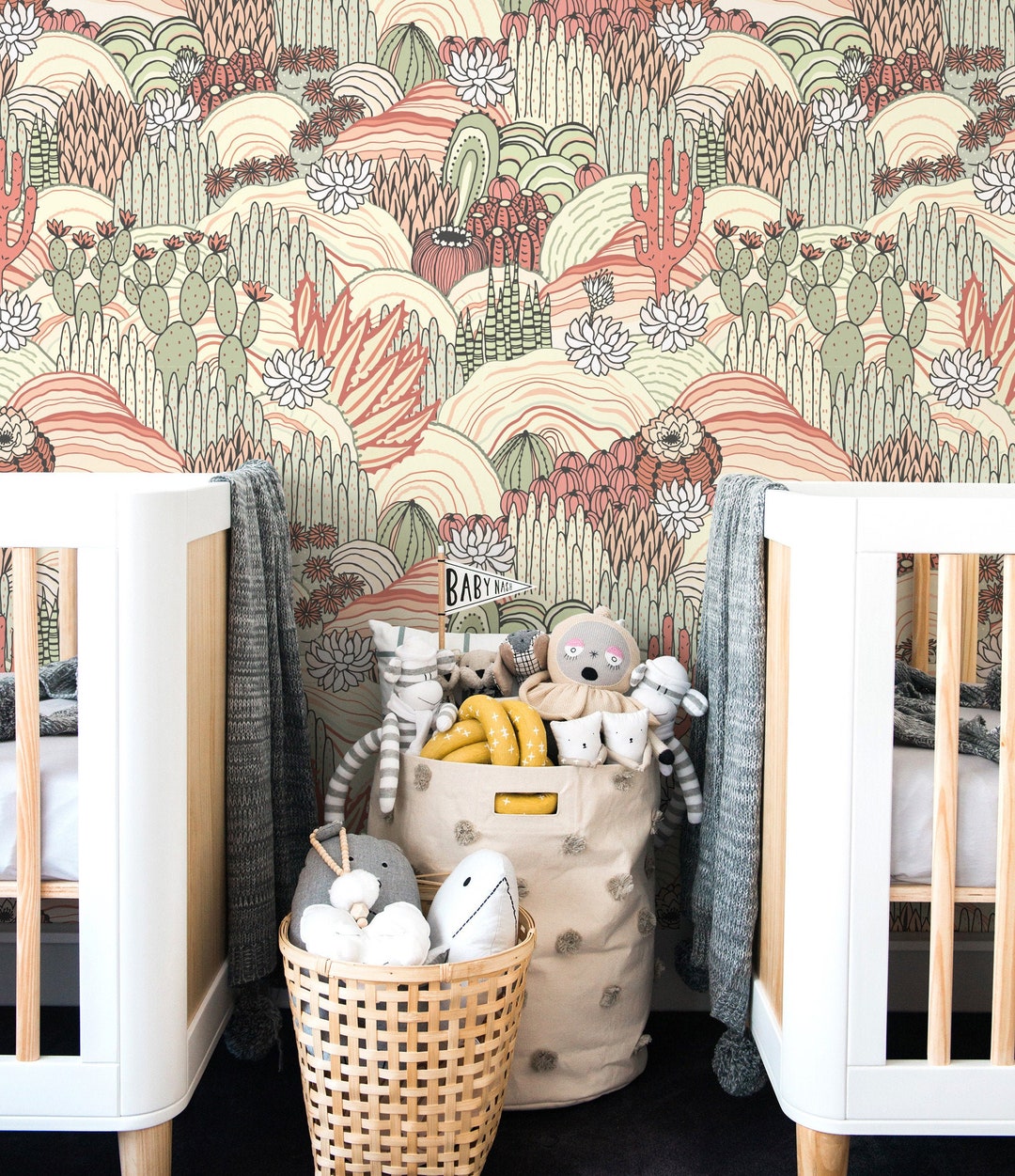 Desert Plants Wallpaper - Hand Painted Desert Cacti and Flowers Peel ...