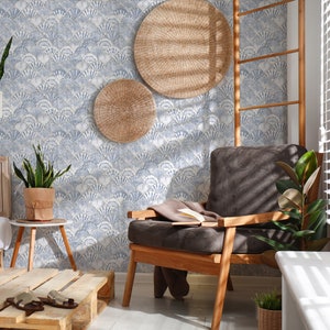 Scallop Shell Pattern Wallpaper - Blue White Gold Sea Shell Peel and ...