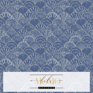 Scallop Shell Pattern Wallpaper - Blue White Gold Sea Shell Peel and ...