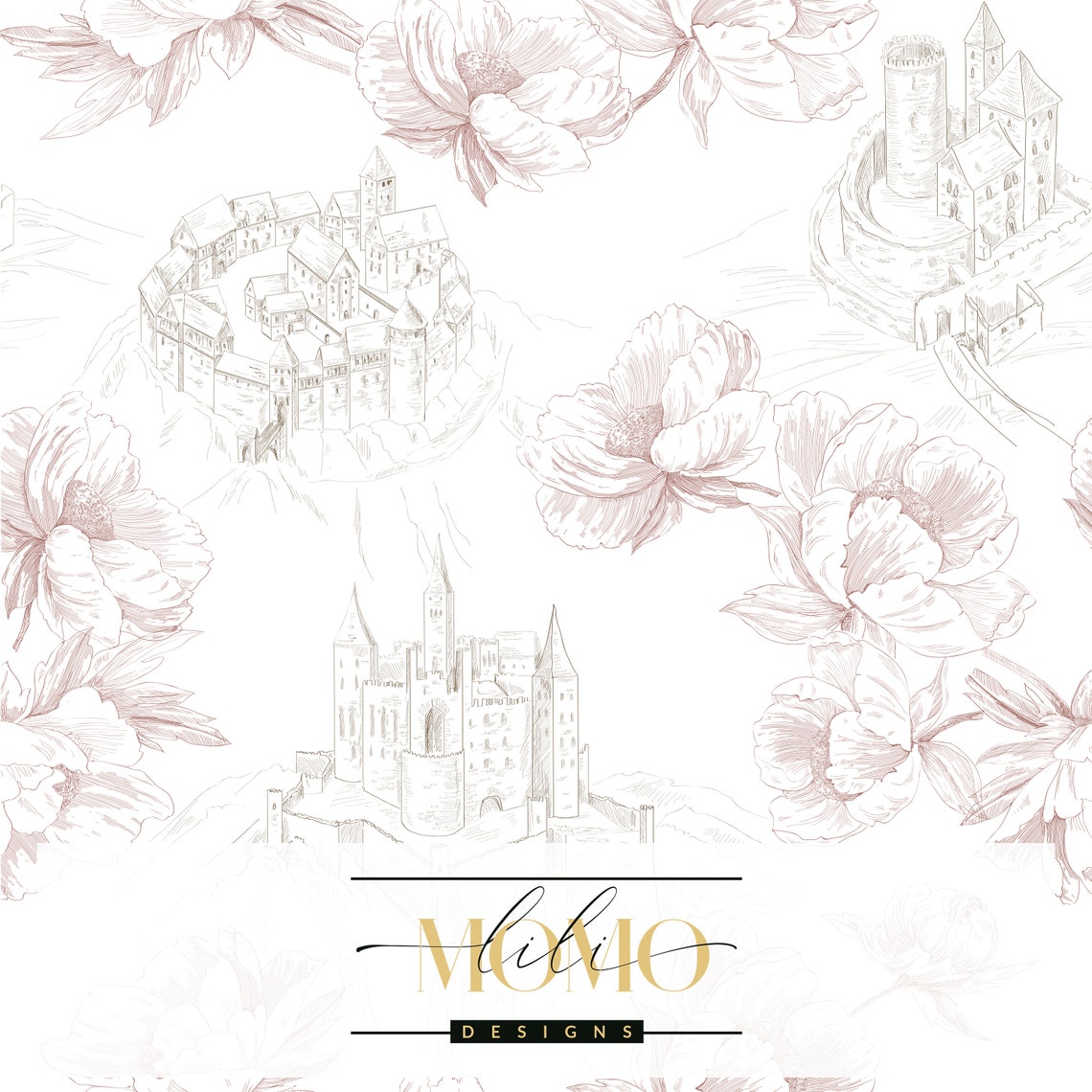 Princess Castle Toile Wallpaper Vintage French Pink Toile | Etsy