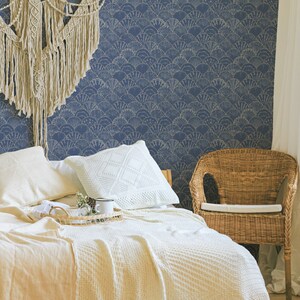 Scallop Shell Pattern Wallpaper - Blue White Gold Sea Shell Peel and ...