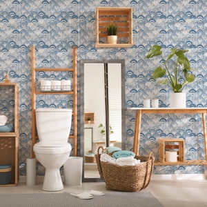 Scallop Shell Pattern Wallpaper - Blue White Gold Sea Shell Peel and ...