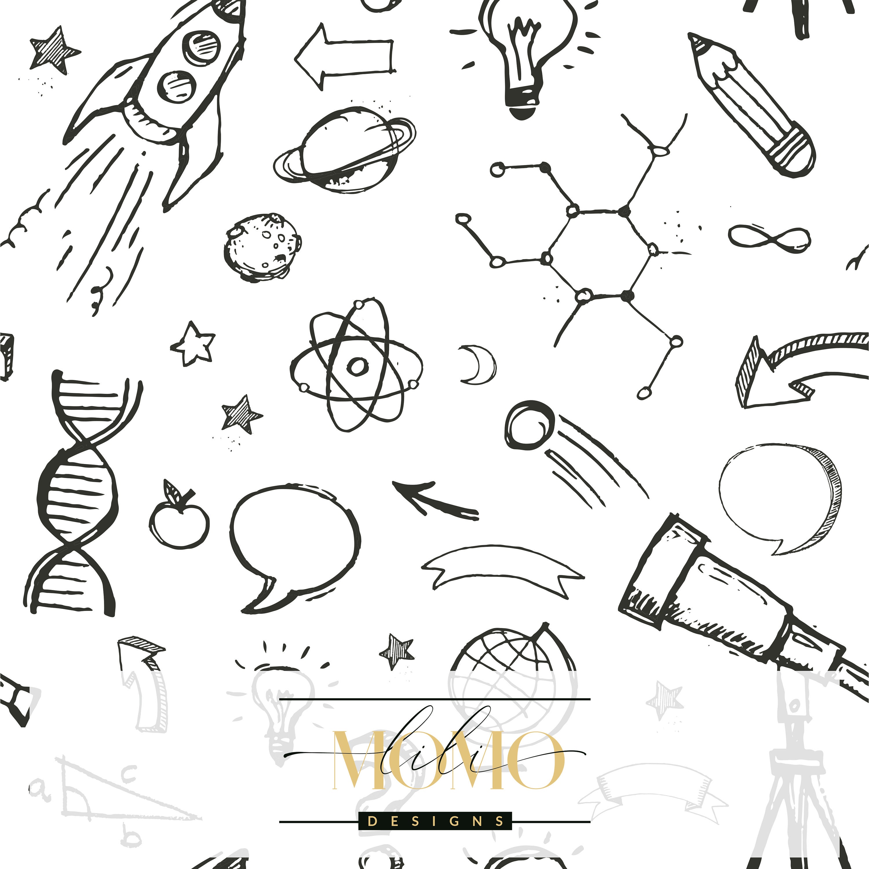 Doodle Education and Science Wallpaper Science Doodle Peel - Etsy