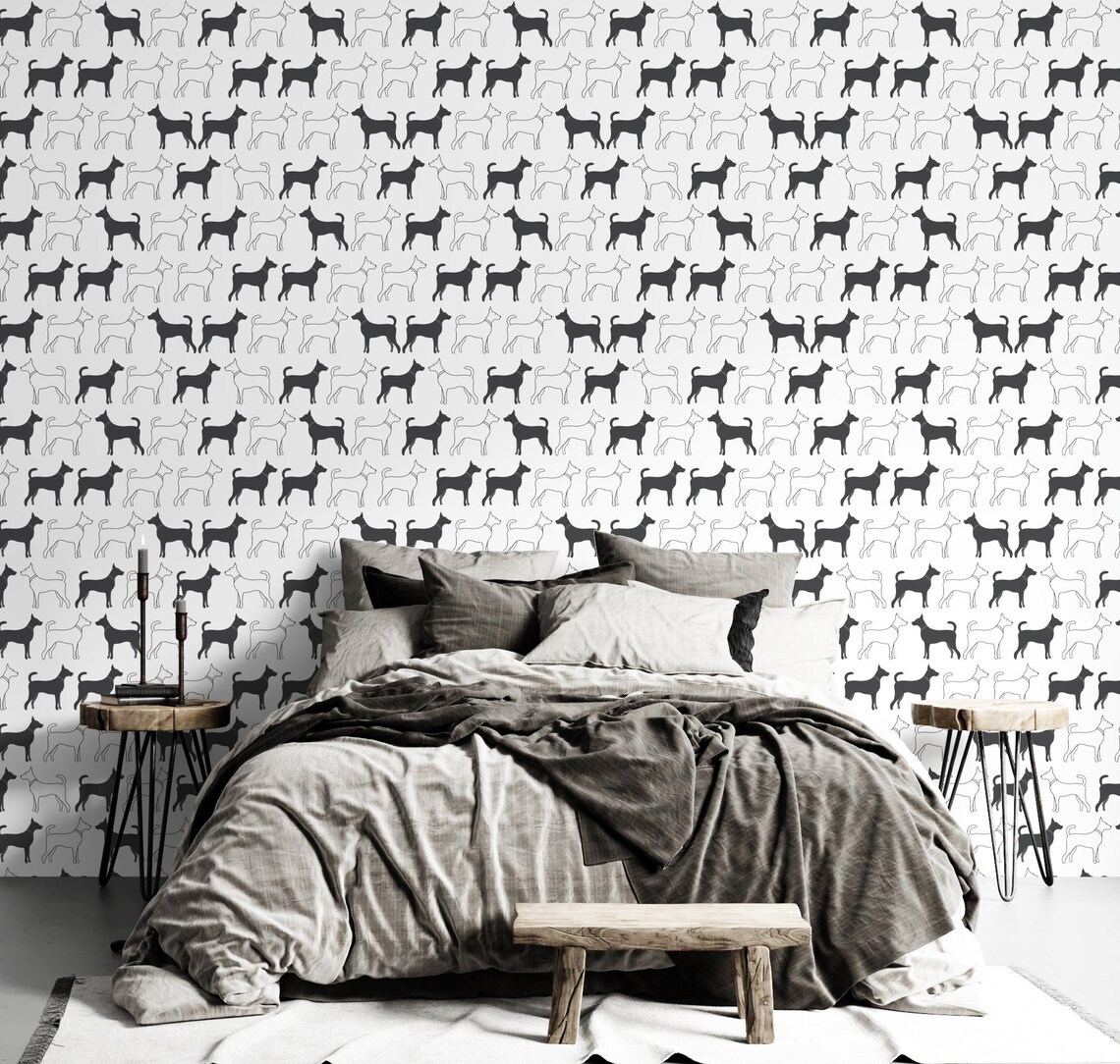 Modern Dog Wallpaper Dogs Sketch Custom Colors Peel and | Etsy
