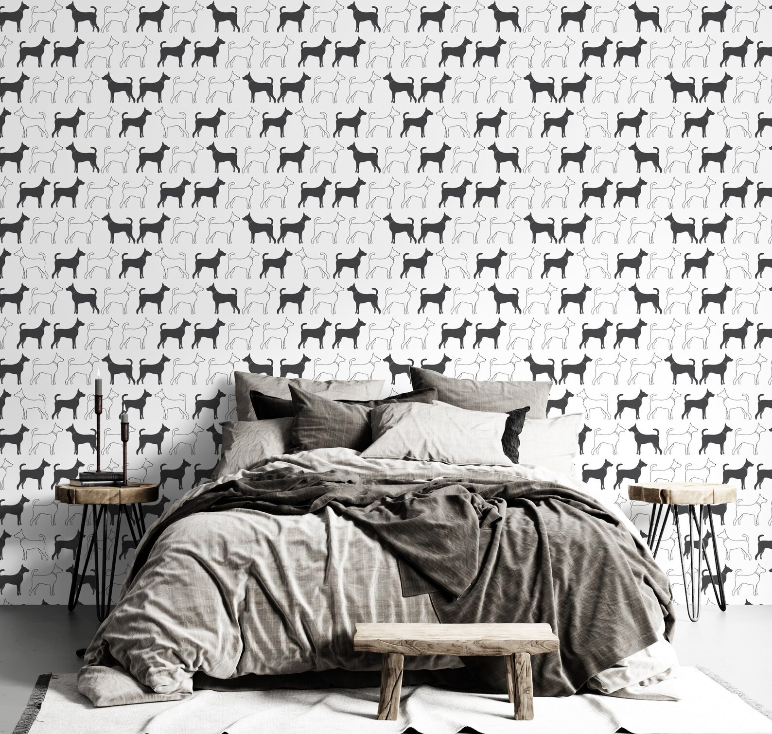 Modern Dog Wallpaper Dogs Sketch Custom Colors Peel and | Etsy