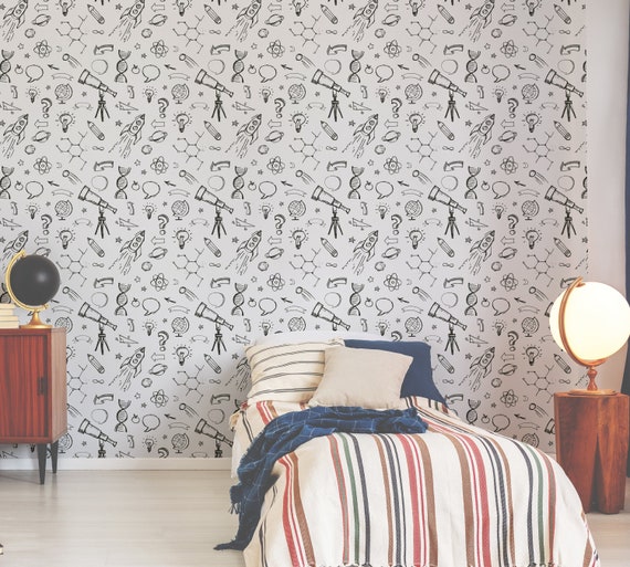 Doodle Education and Science Wallpaper Science Doodle Peel - Etsy