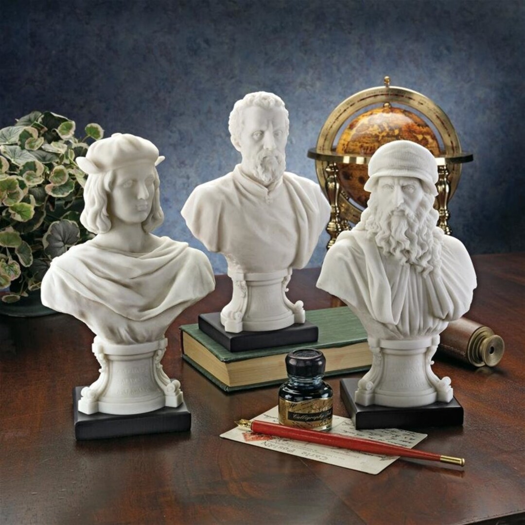 3 Italian Renaissance Master Artists Bonded Marble Busts, Statues Trio ...