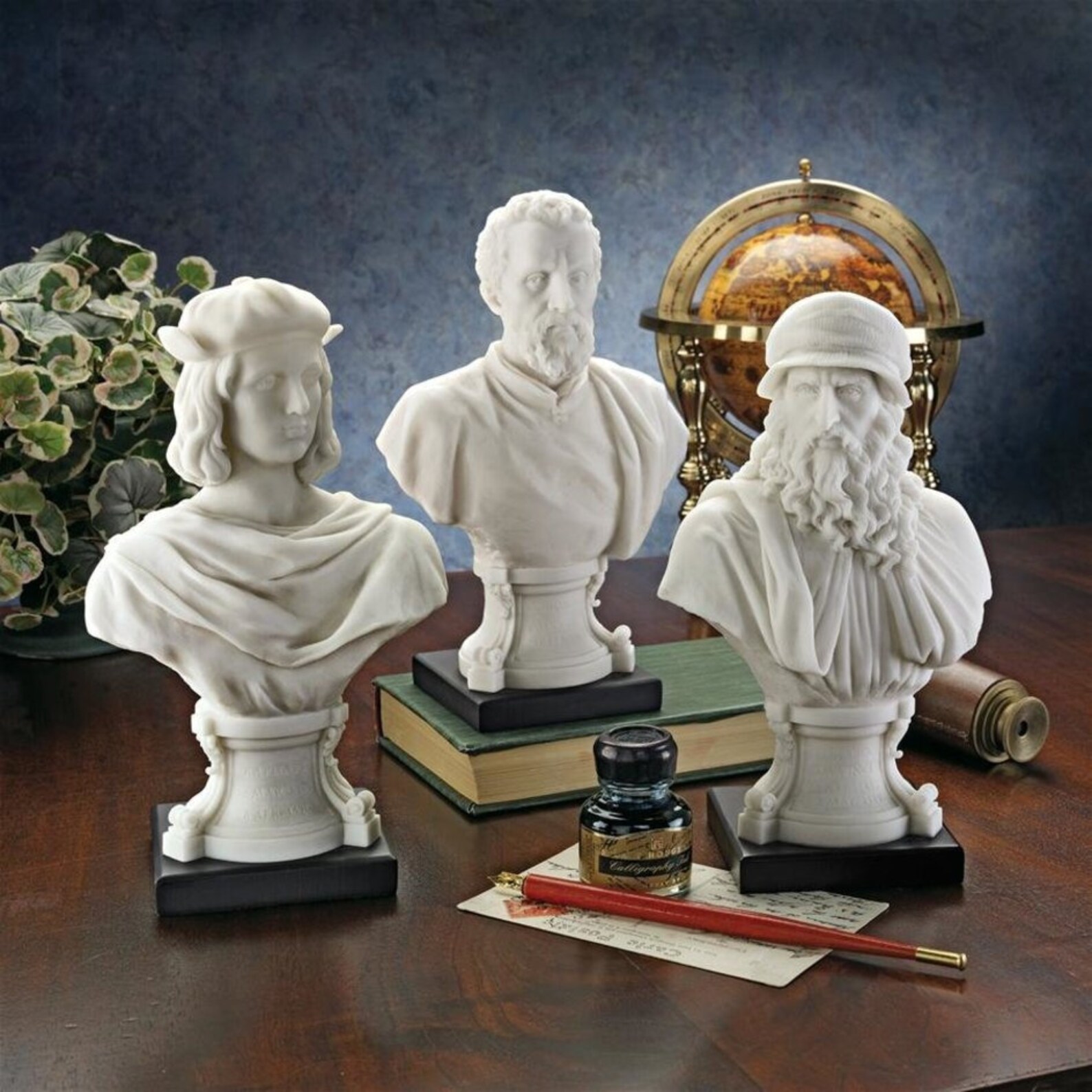 3 Italian Renaissance Master Artists Bonded Marble Busts, Statues Trio ...